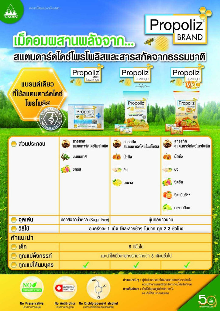 Propoliz โพรโพลิซ ชนิดเม็ดอมพลัสวิตามินซี Lozenge Vit C (8 Tablets ...